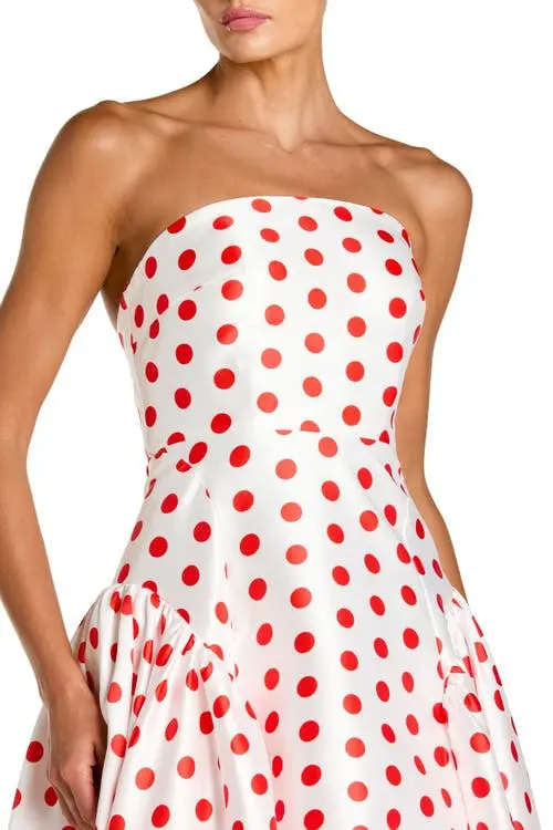 Mac Duggal Strapless Polka Dot Mikado Ballgown - White Multi