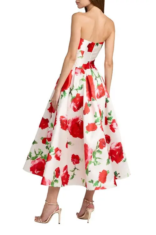 Mac Duggal Floral Printed A-line Midi Dress