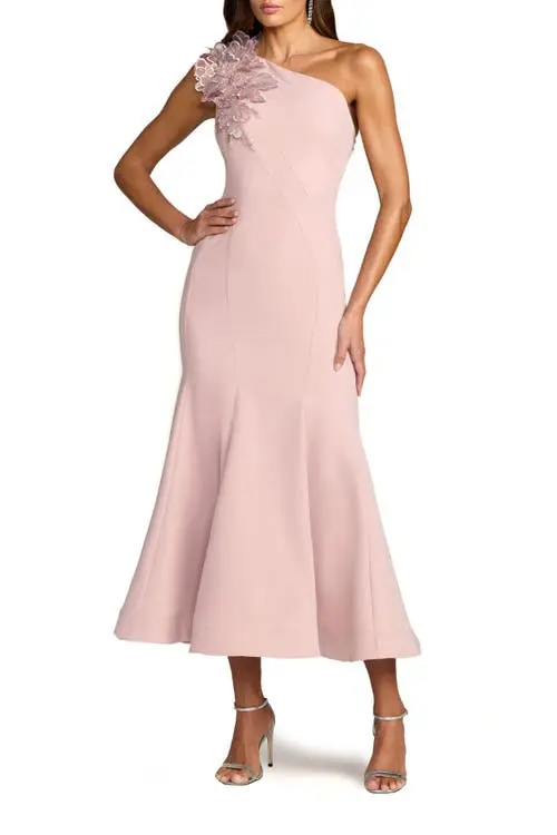 Mac Duggal One-shoulder Crepe Trumpet Midi Dress
