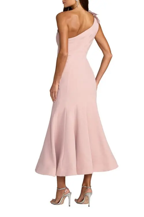 Mac Duggal One-shoulder Crepe Trumpet Midi Dress