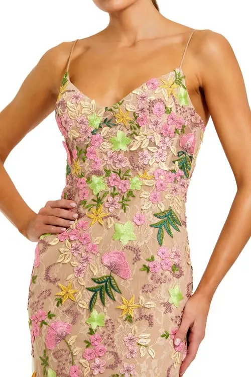 Mac Duggal Floral Embroidered Column Gown - Nude Multi