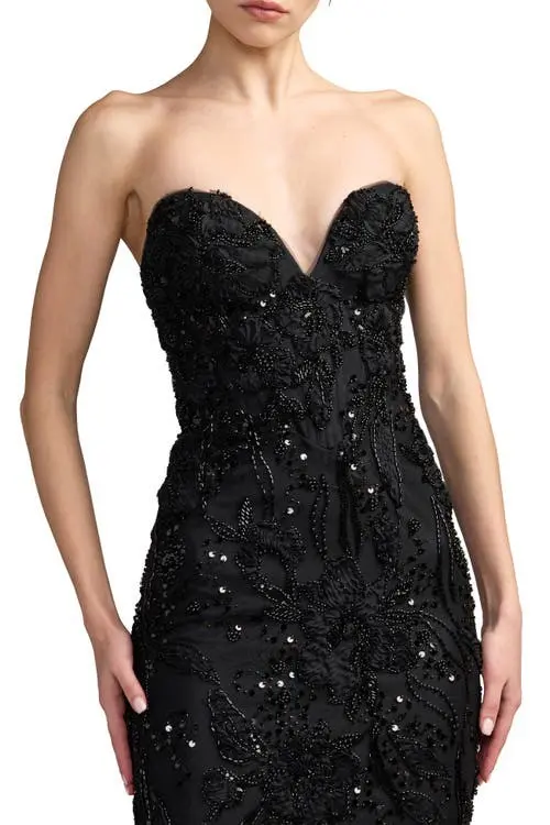 Mac Duggal Floral Beaded Gown - Black