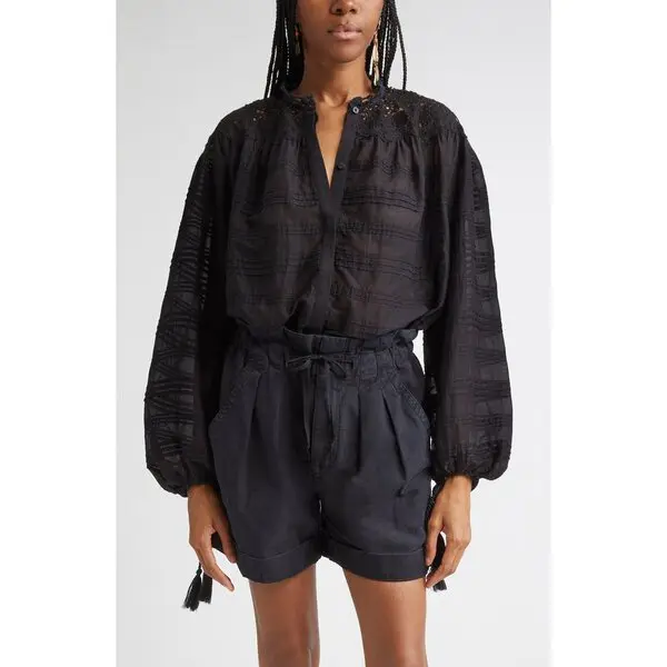Isabel Marant Étoile Polly Lace & Eyelet Trimmed Cotton Pintuck Top