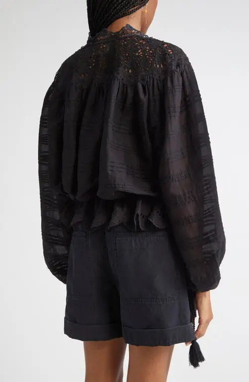 Isabel Marant Étoile Polly Lace & Eyelet Trimmed Cotton Pintuck Top