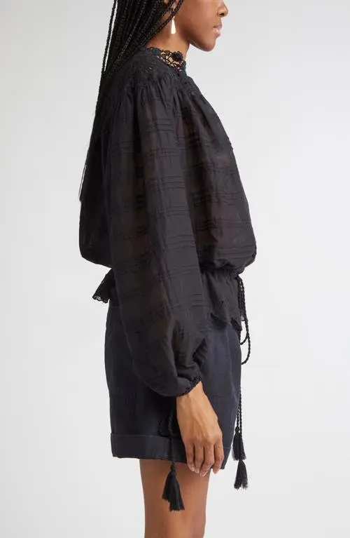 Isabel Marant Étoile Polly Lace & Eyelet Trimmed Cotton Pintuck Top