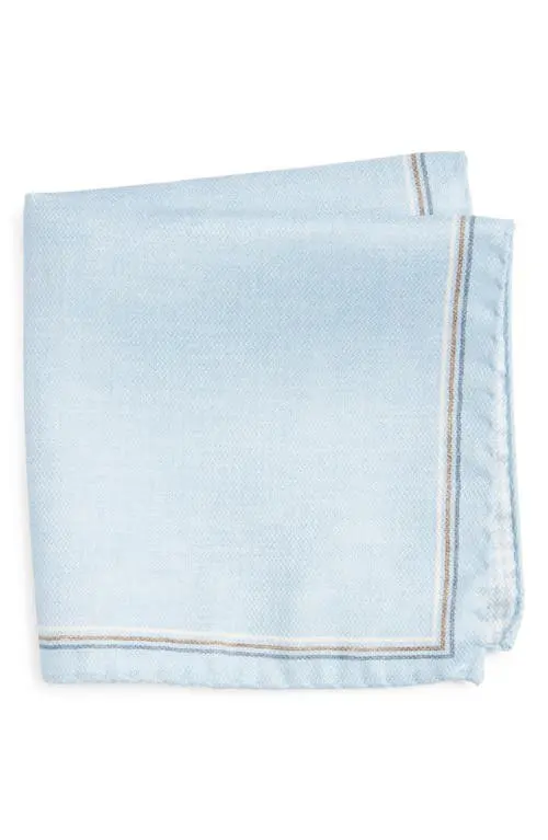 JACK VICTOR Crestwool Solid & Houndstooth Check Reversible Silk Pocket Square - Light Blue