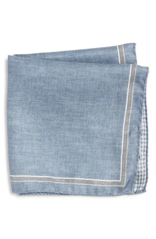 JACK VICTOR Crestwool Solid & Houndstooth Check Reversible Silk Pocket Square - Navy