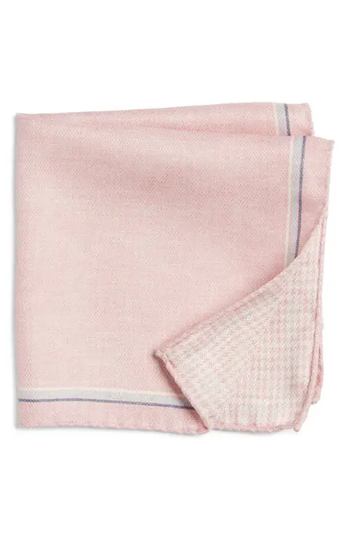 JACK VICTOR Crestwool Solid & Houndstooth Check Reversible Silk Pocket Square - Pink