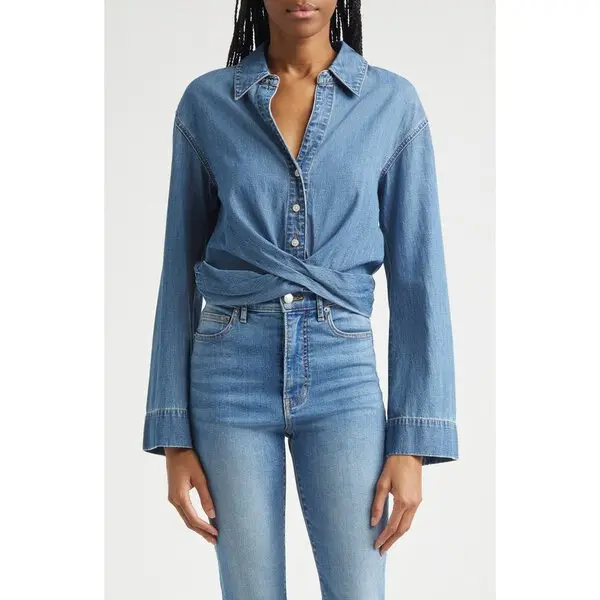 Veronica Beard Timothy Crop Twist Denim Shirt
