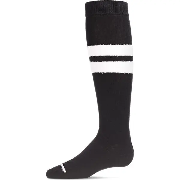 MEMOI Fuzzy Stripe Knee High Socks - Black