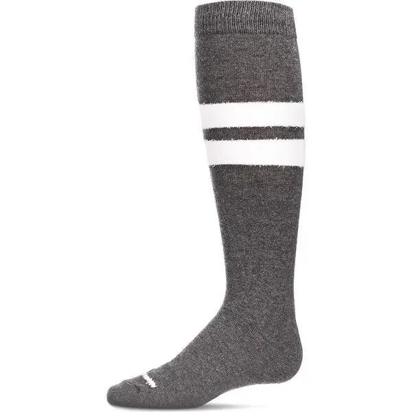 MEMOI Fuzzy Stripe Knee High Socks - Dark Gray Heather