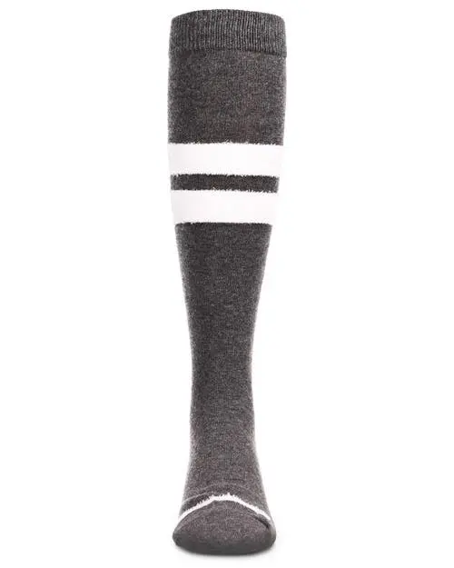 MEMOI Fuzzy Stripe Knee High Socks - Dark Gray Heather