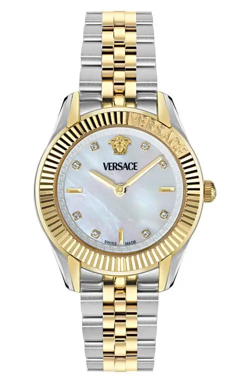 Versace Greca Time Diamond Bracelet Watch - White/two Tone