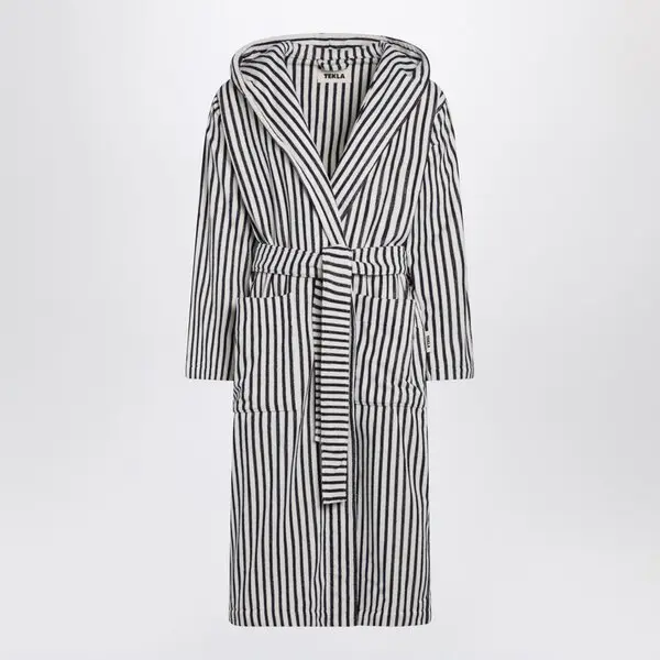 TEKLA White And Black Striped Bathrobe - Blue