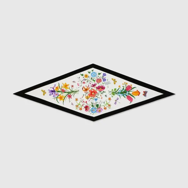 Gucci Printed Silk Twill Diamond Scarf - Black