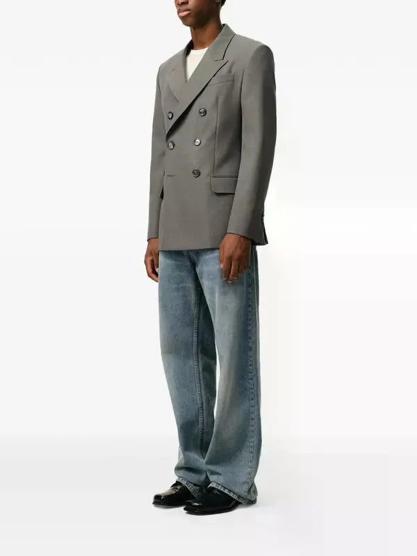 AMI Paris New Wool Double Breasted Straight Jacket - Grey