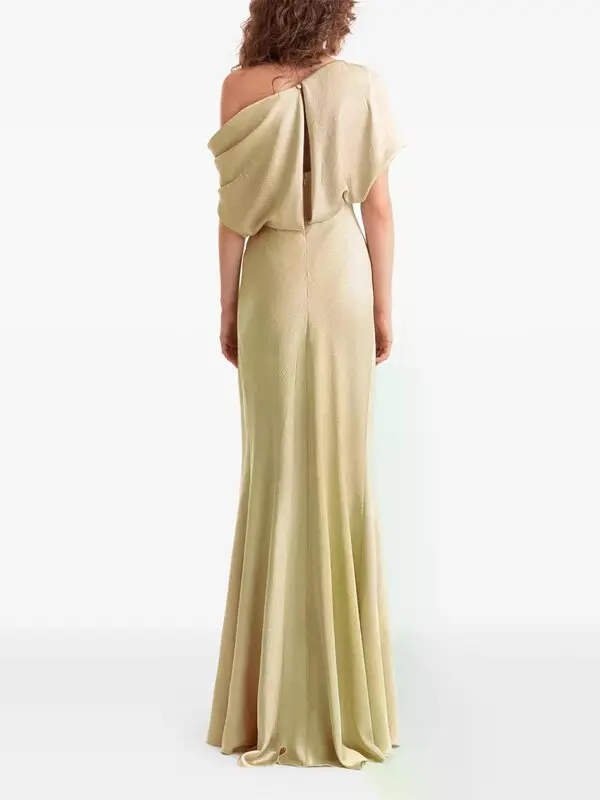 GEMY MAALOUF Asymmetrical Draped Maxi Dress With Gold Buckle