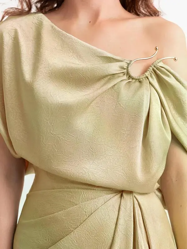GEMY MAALOUF Asymmetrical Draped Maxi Dress With Gold Buckle