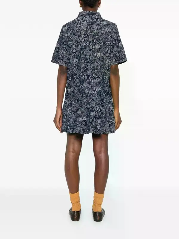 GANNI Buttoned Floral Print Short Sleeve Dress