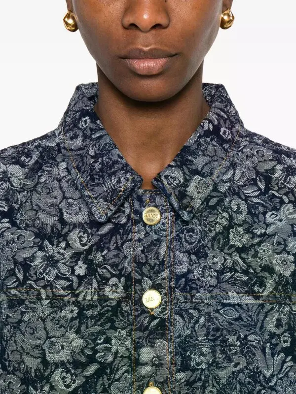 GANNI Buttoned Floral Print Short Sleeve Dress