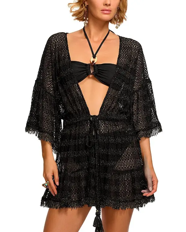 Ramy Brook Jewel Cover Up Dress - Black Metallic Zigzag