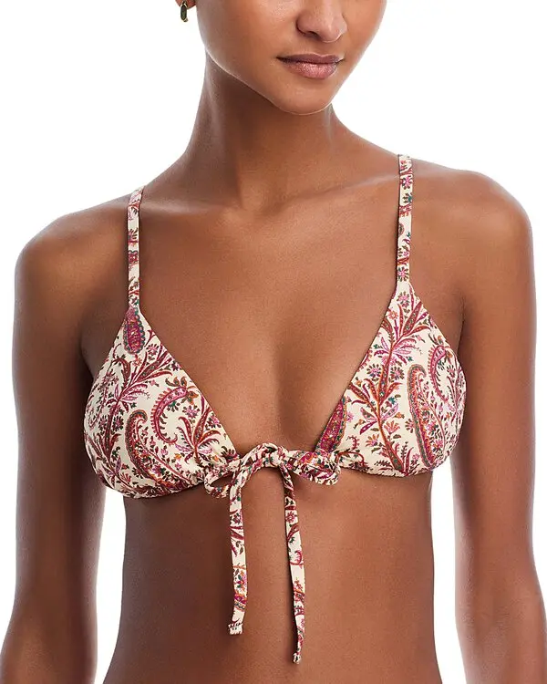 Paige Cameron Tie Front Triangle Bikini Top - Cream Multi