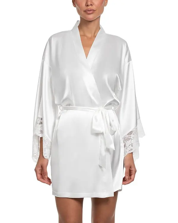 IN BLOOM BY JONQUIL Lace Trim Satin Wrap Robe - Ivory