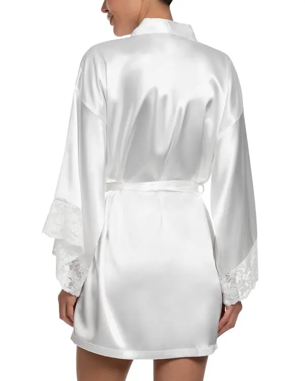 IN BLOOM BY JONQUIL Lace Trim Satin Wrap Robe - Ivory