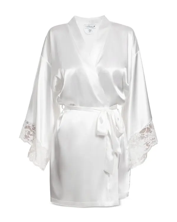 IN BLOOM BY JONQUIL Lace Trim Satin Wrap Robe - Ivory