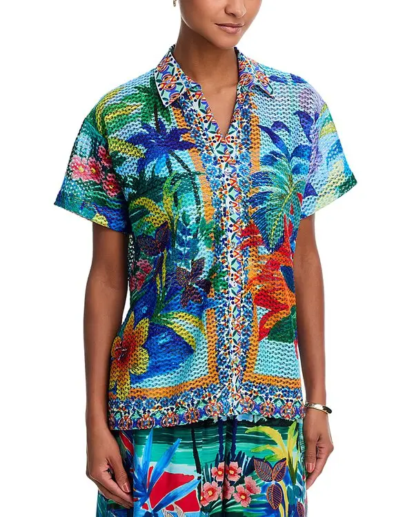 Johnny Was Para Crochet Camp Shirt Swim Cover-up - Paradis