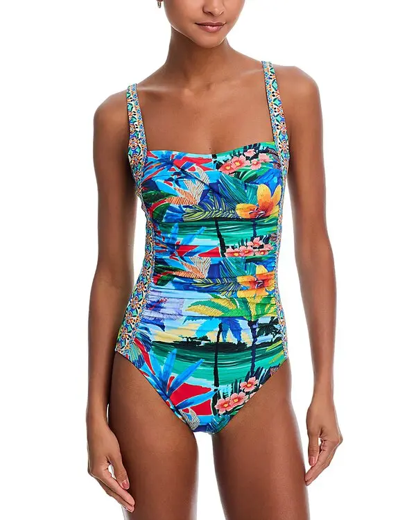 Johnny Was Twist Front Ruched One Piece Swimsuit - Paradis