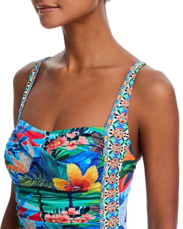 Johnny Was Twist Front Ruched One Piece Swimsuit