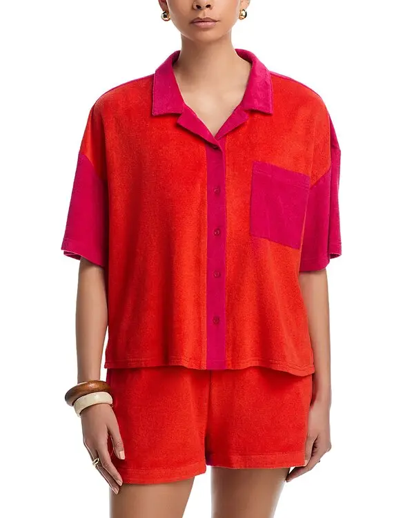 Echo Terry Camp Shirt Swim Cover-up - Red Clay