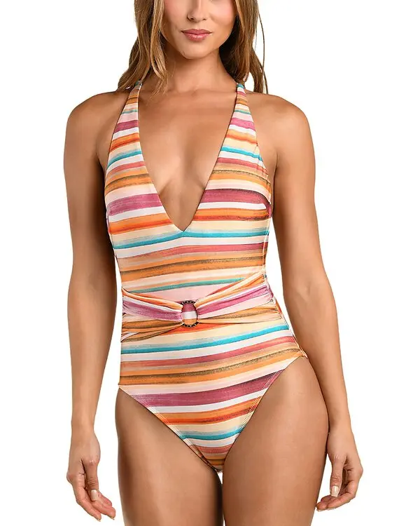 L'Agence Lisa Watercolor Stripe One Piece Swimsuit - Multi