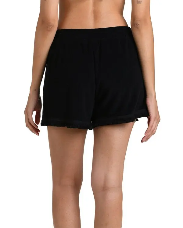 La Blanca Terry Cover-up Beach Shorts With Frayed Hem And Drawstring Waist - Black