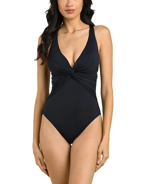 La Blanca Island Goddess Plunge One-piece Swimsuit - Black