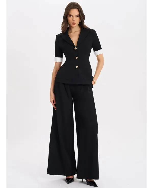 MISS CIRCLE NEW YORK Short Sleeve Blazer With Contrasting Cuffs