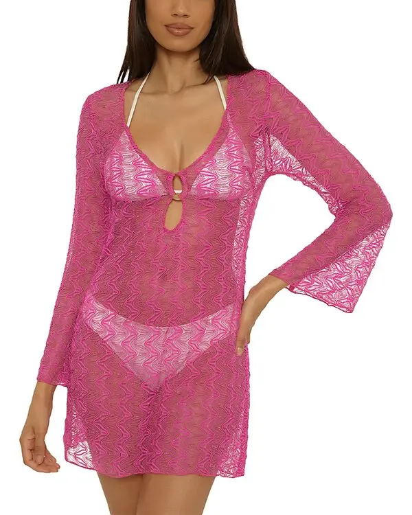 BECCA By Rebecca Virtue Golden Riviera Crochet Tunic Swim Cover-up - Rose Berry
