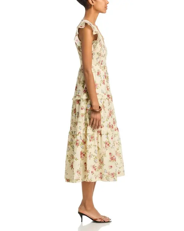 aqua floral smocked midi dress Aqua Women's Floral Smocked Midi Dress - Exclusive - Blue