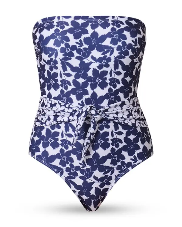 Shoshanna Tie Belt Strapless One Piece Swimsuit