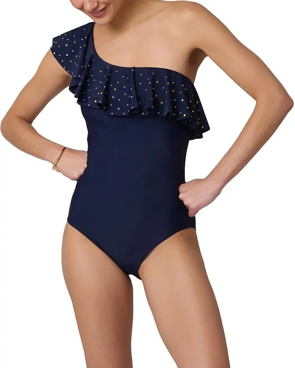 Shoshanna Embellished One-shoulder One Piece Swimsuit - Navy