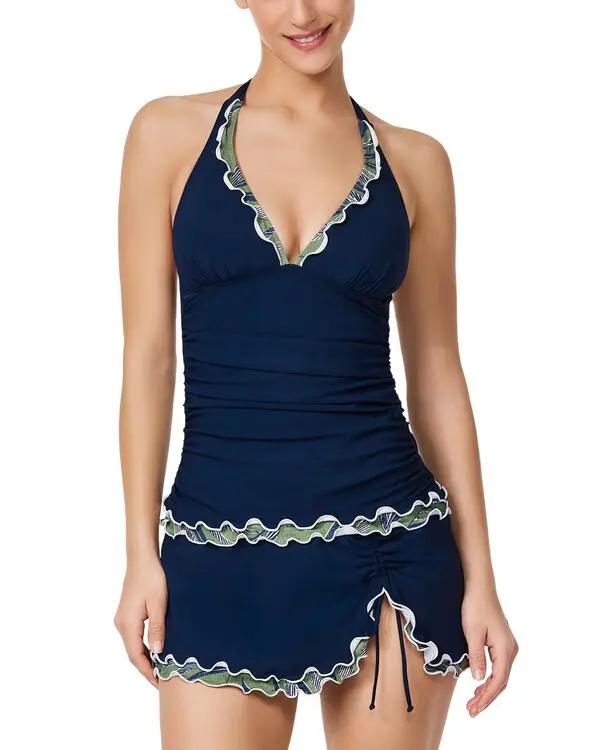 GOTTEX Ruffled Slit Swim Skirt - Navy
