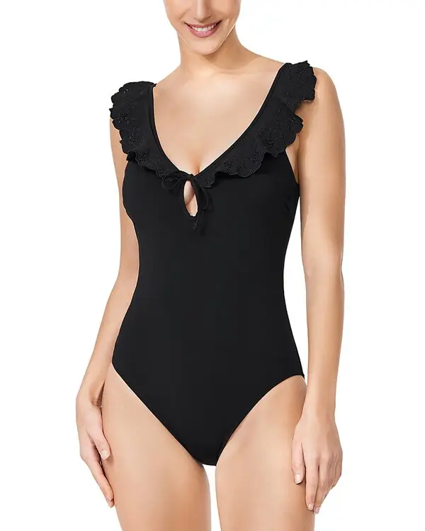 GOTTEX Plunge Neck One Piece Swimsuit - Black