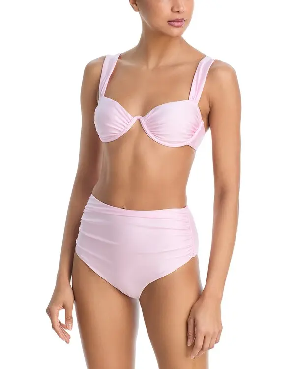 Simkhai Teya High-waisted Ruched Bikini Bottom - Tulip