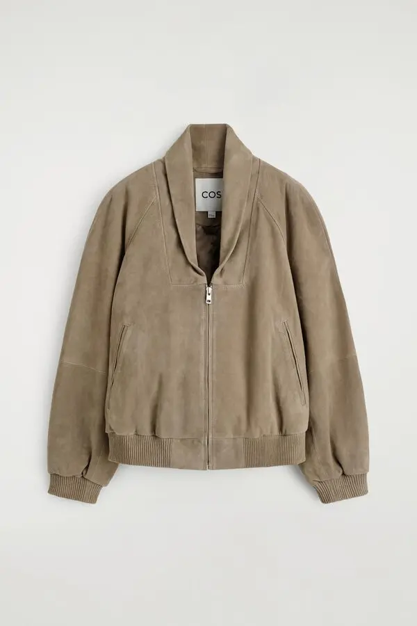 Cos Shawl-collar Suede Bomber Jacket - Beige