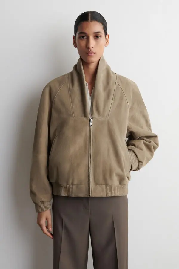Cos Shawl Collar Suede Bomber Jacket