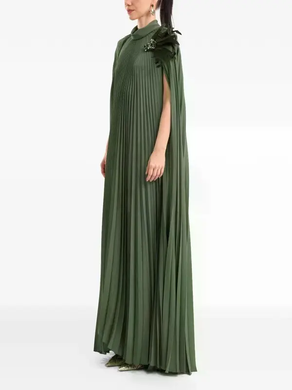 GEMY MAALOUF Feather-embellished Pleated Kaftan