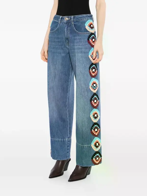 Farm Rio Crochet-embellished Straight Leg Jeans