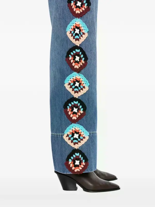 Farm Rio Crochet-embellished Straight Leg Jeans