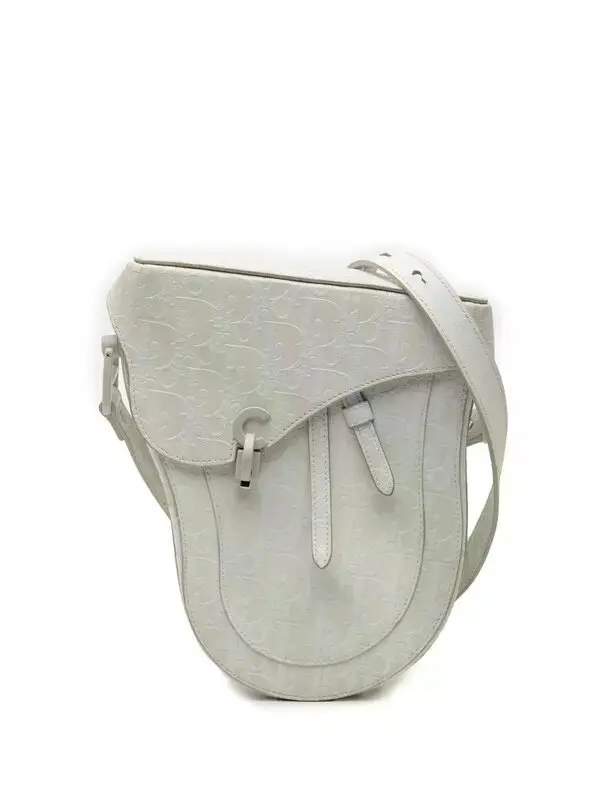 Dior 2020 Oblique Calfskin Saddle Boxy Crossbody Bag - White